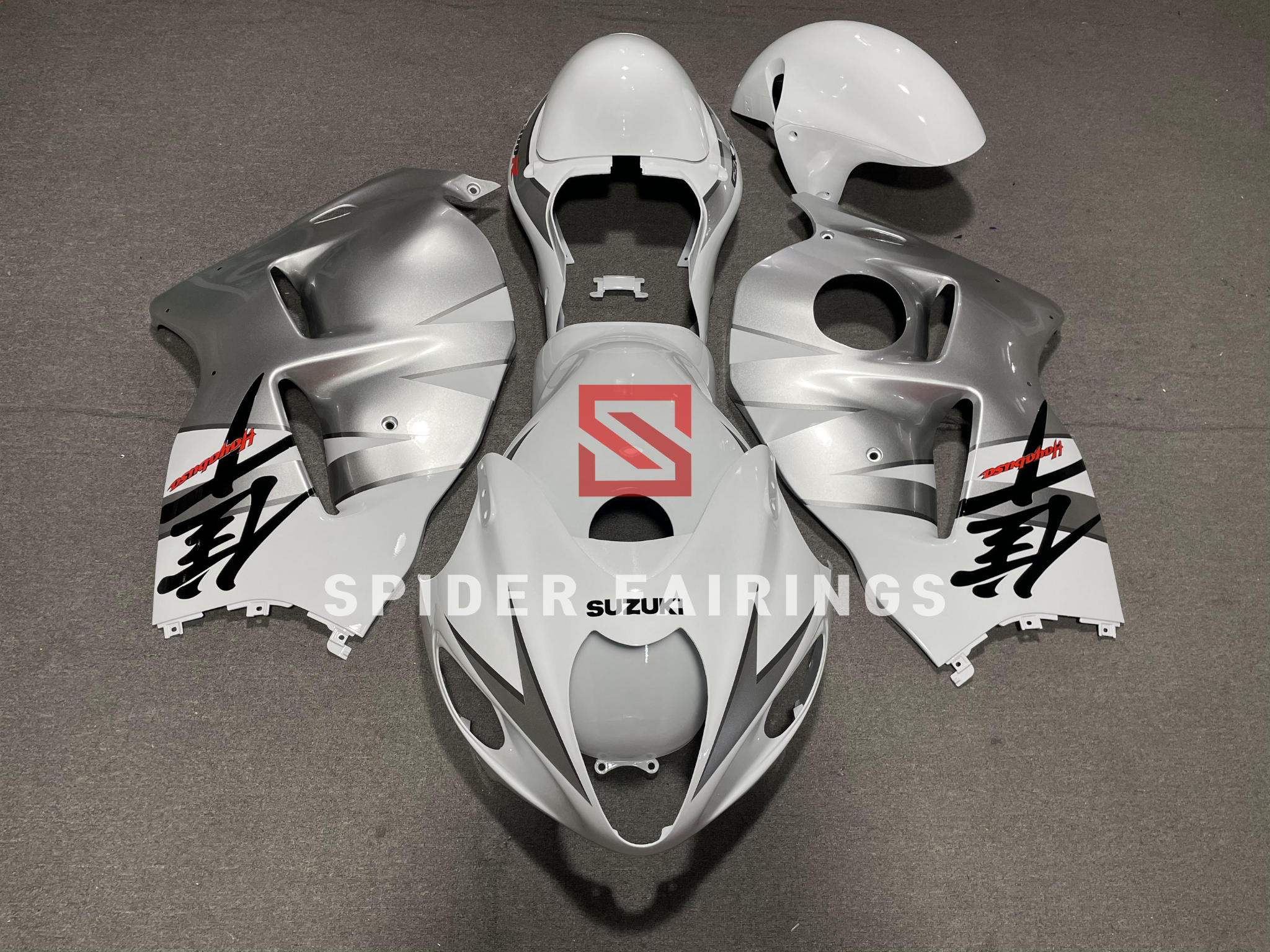 Gloss White and Silver-Suzuki GSXR1300 1997-2007 – SpiderFairings