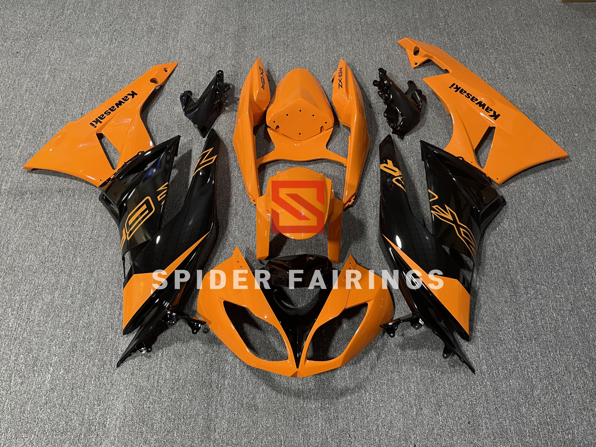 Gloss Orange&Black-Kawasaki ZX-6R 2009-2012-SpiderFairings