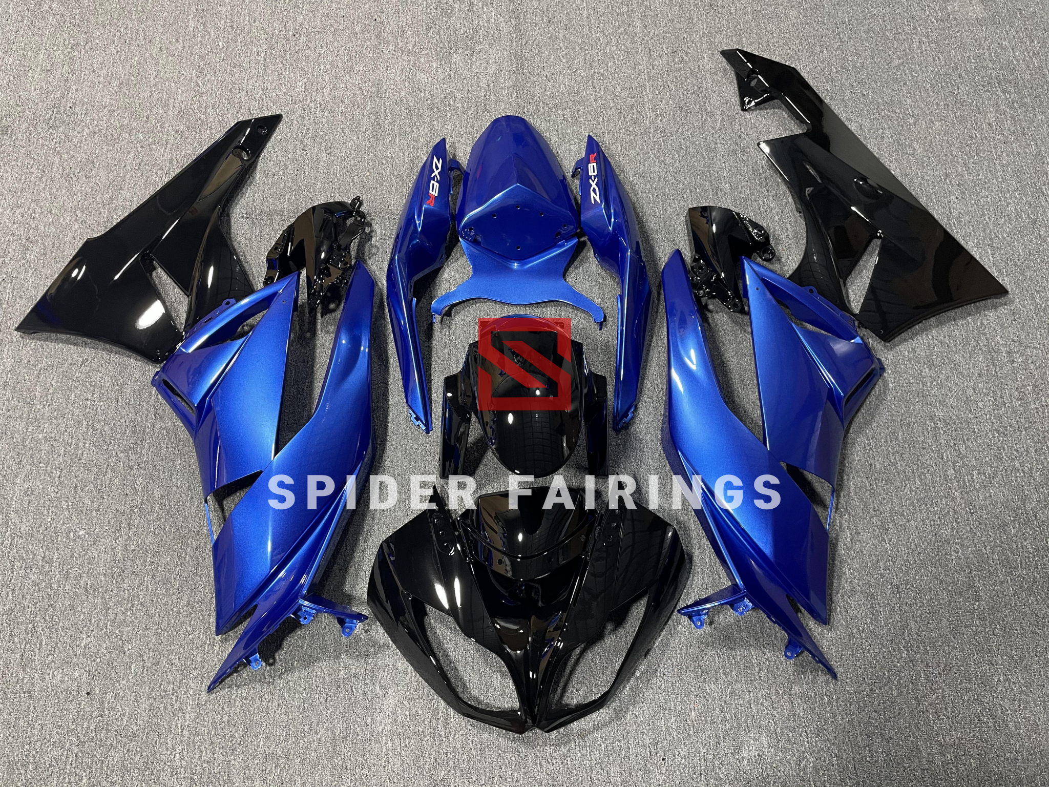 Gloss Blue and Black-Kawasaki ZX-6R 2009-2012-SpiderFairings